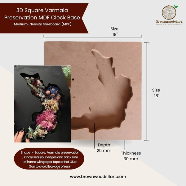 3D Square Varmala Preservation MDF Clock Base – Brownwoods4art
